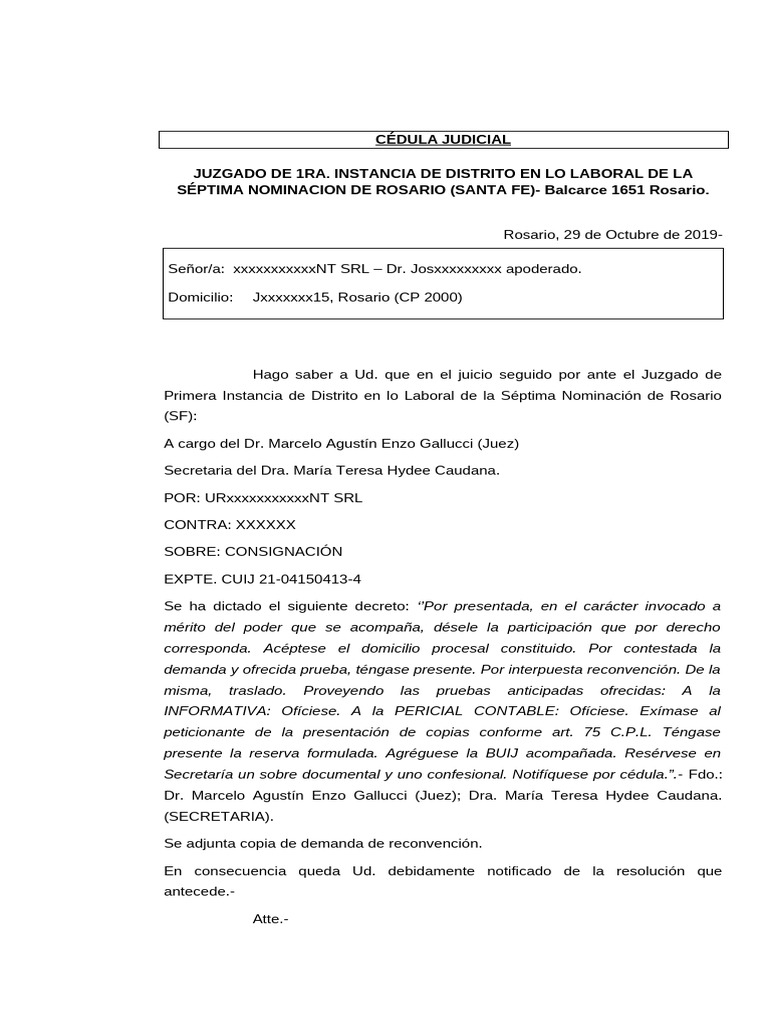 Modelo CEDULA LABORAL | PDF