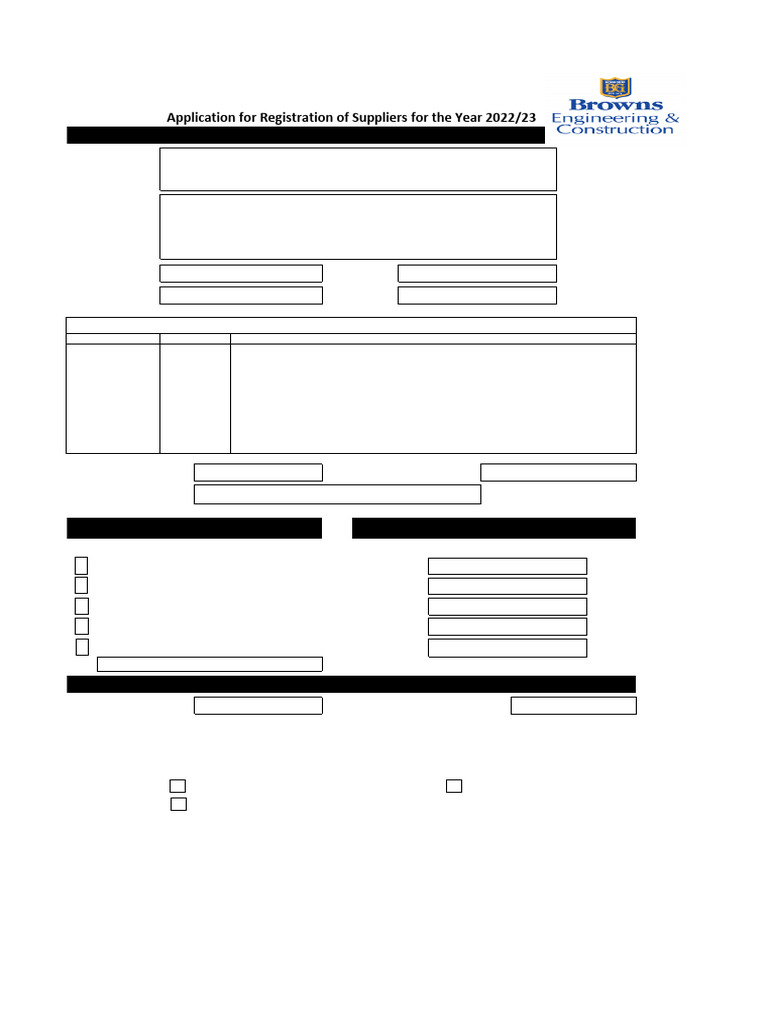 Supplier Registration Form of Browns Engineering and Construction | PDF ...
