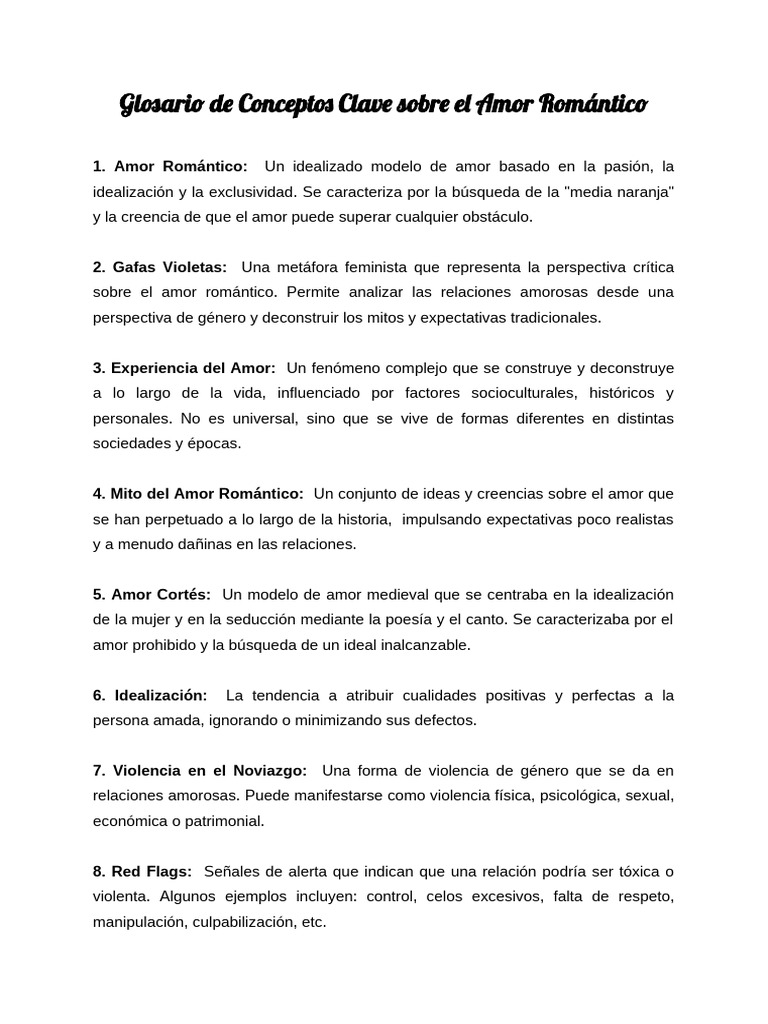Glosario de Amor Romántico y Género | PDF