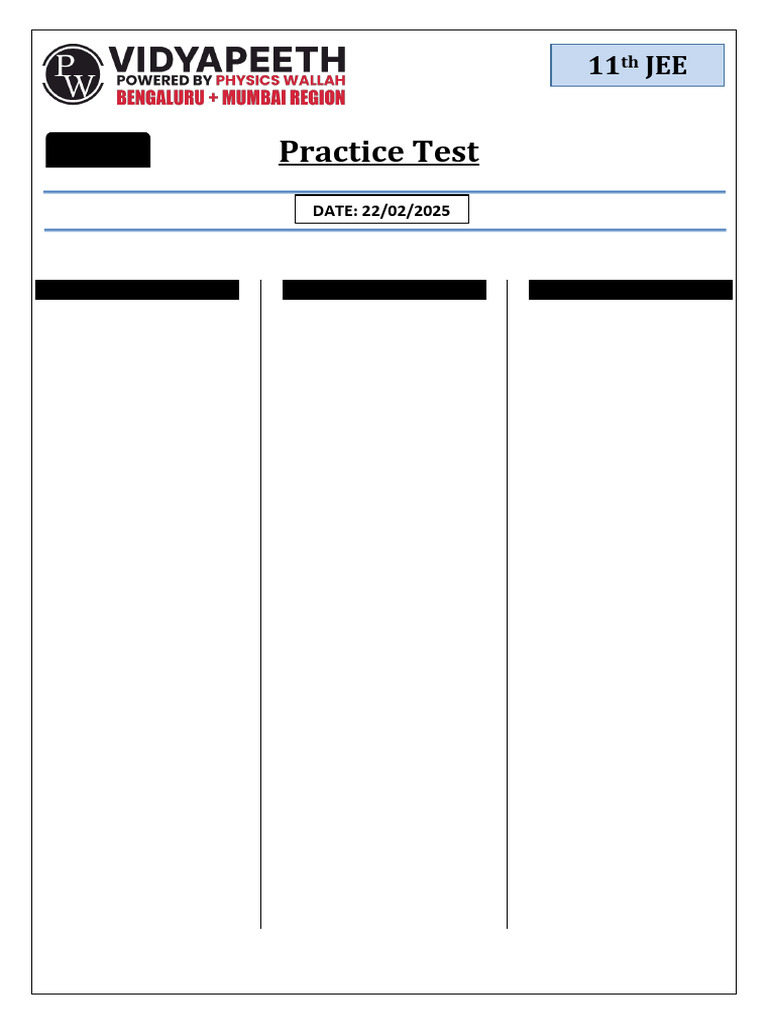 Practice Test - FITJEE Test - 11th JEE - PCM - Answer Key - Rane Sir ...