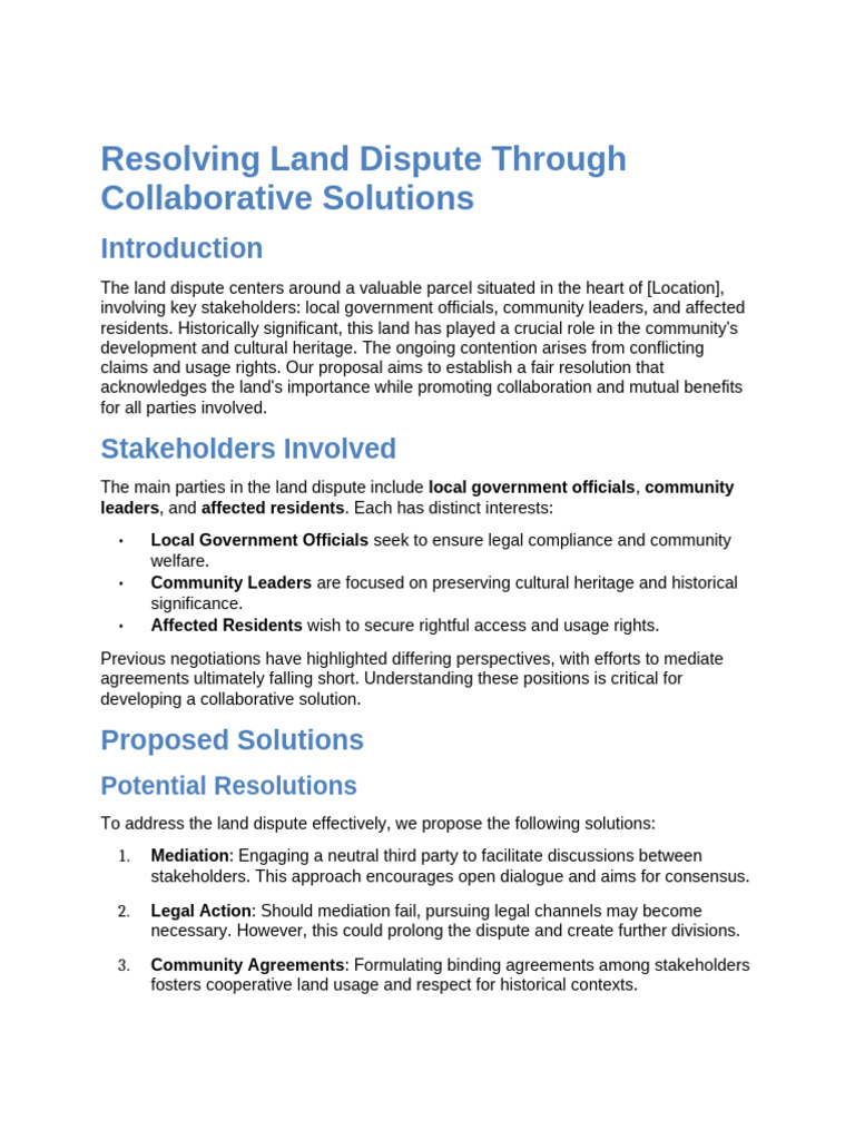 Collaborative Solutions for Land Disputes | PDF