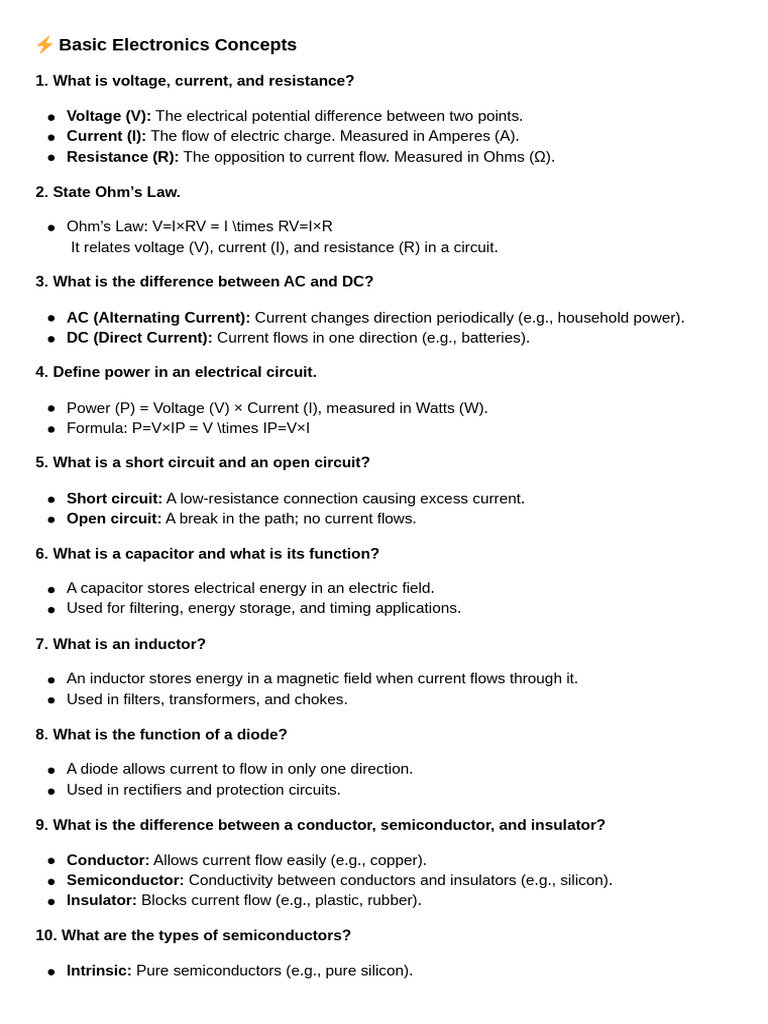 Basic Electronics Concepts | PDF | Electric Current | Electrical Network