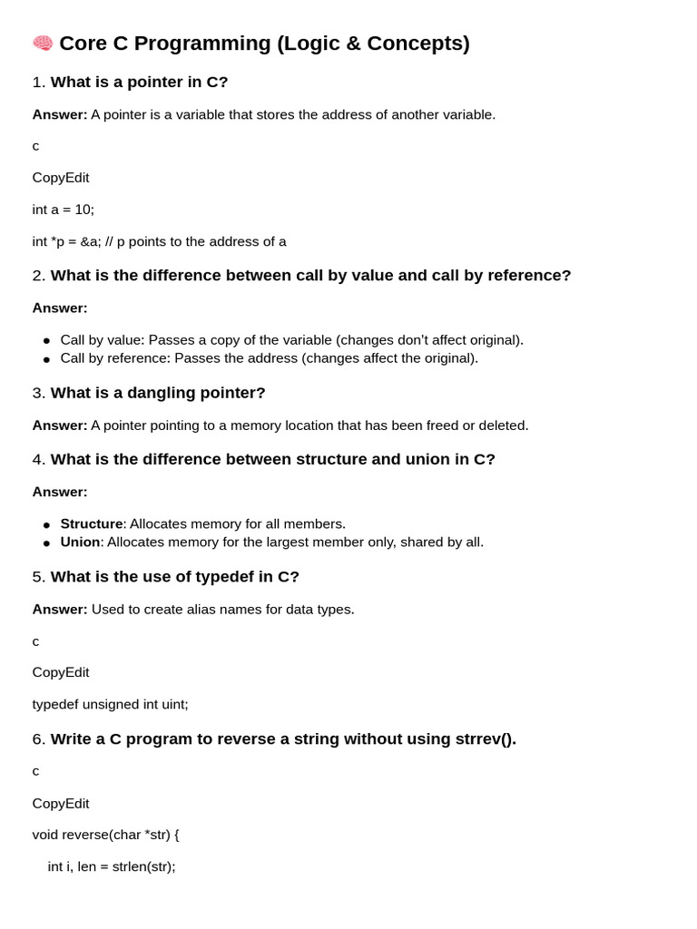 ? Core C Programming (Logic & Concepts) | PDF | Pointer (Computer Programming) | Computer Science
