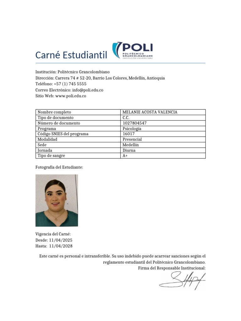 Formato Carnet Poli | PDF
