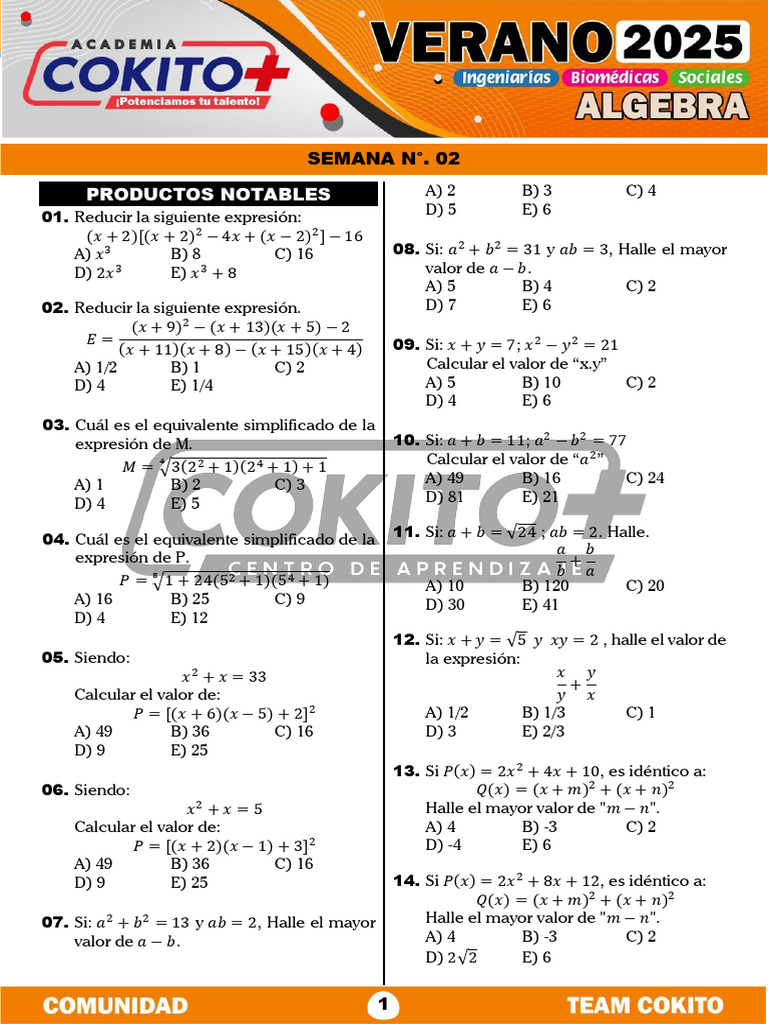 01 NOCHES ALGEBRA Sem02 | PDF | Álgebra | Álgebra abstracta
