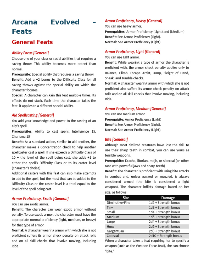 Arcana Evolved - Feats | PDF