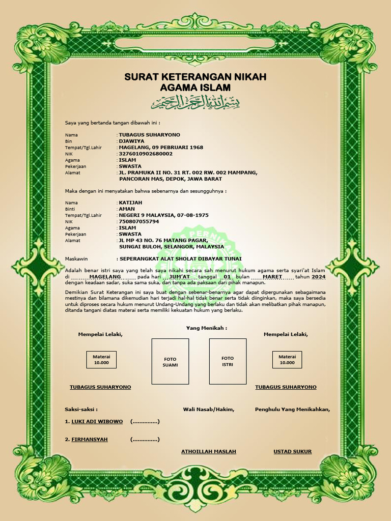 Sertifikat Nikah Siri Draf Abrot | PDF