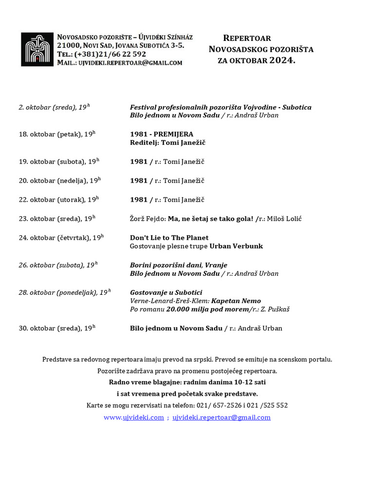 Oktobar (Sreda) ,: 19ʰ / R.: Andraš Urban | PDF