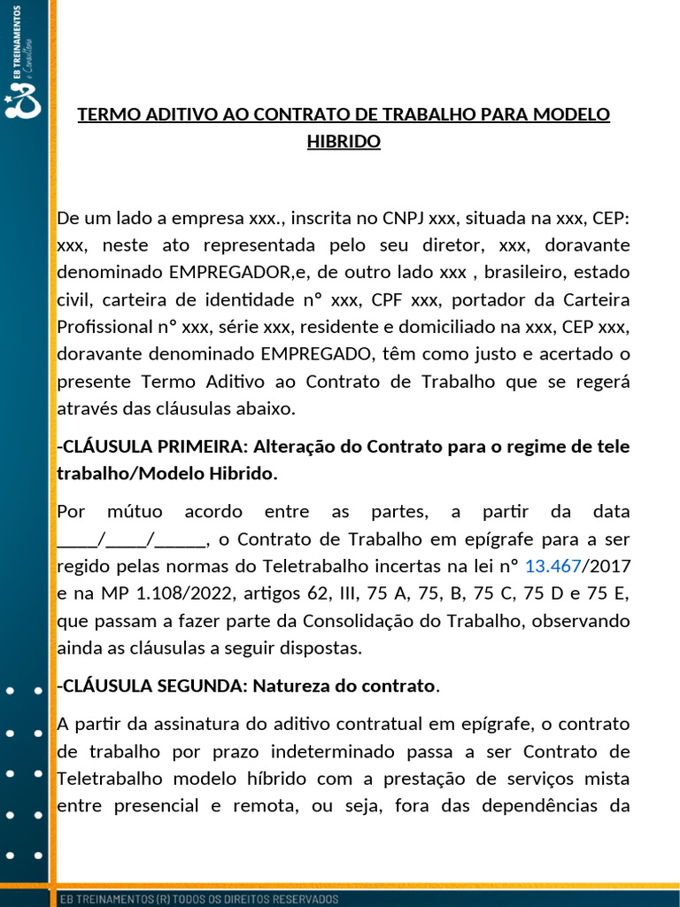 Aditivo Contrato de Trabalho Modelo Hibrido | PDF