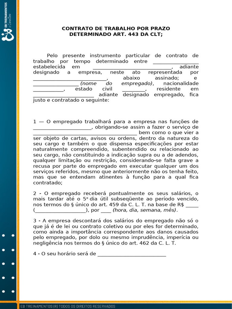 Contrato de Trabalho Por Prazo Determinado | PDF | Salário | Direito Privado