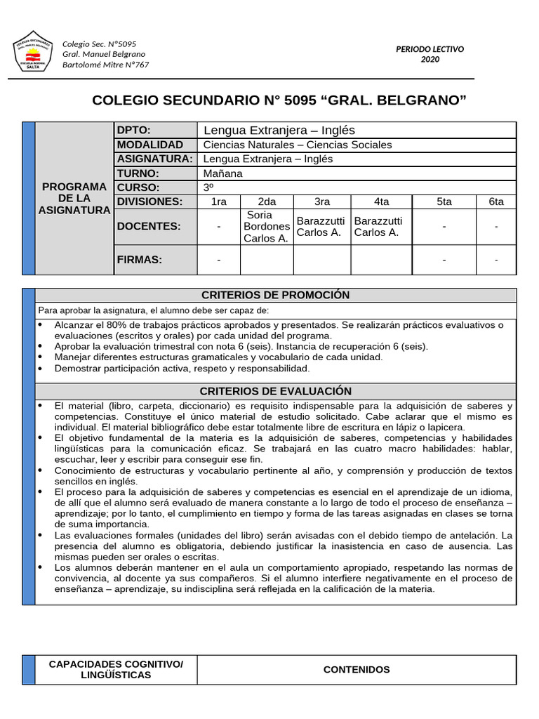 Inglés - 3° CN | PDF | Segundo lenguaje | Aprendizaje
