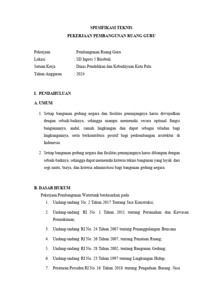 Spektek Ruang Guru SD Inpres 5 Birobuli | PDF