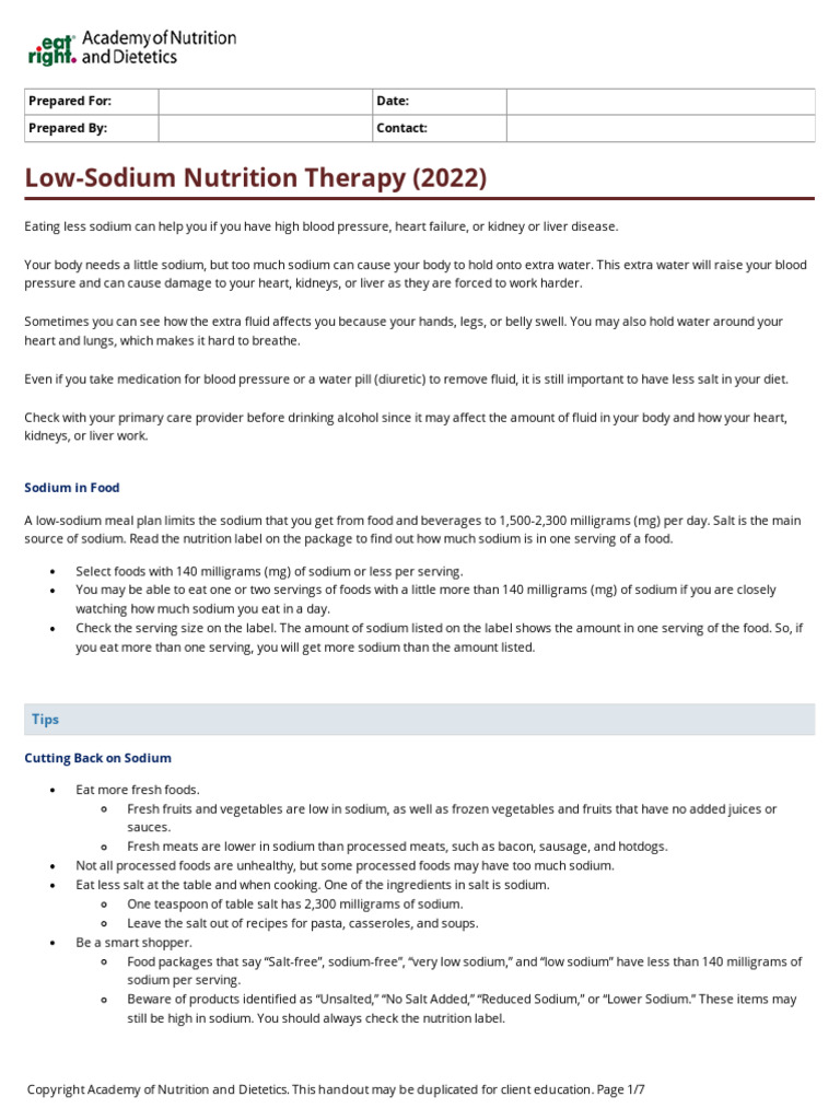 Low Sodium Nutrition Therapy 2022 | PDF | Sauce | Breads