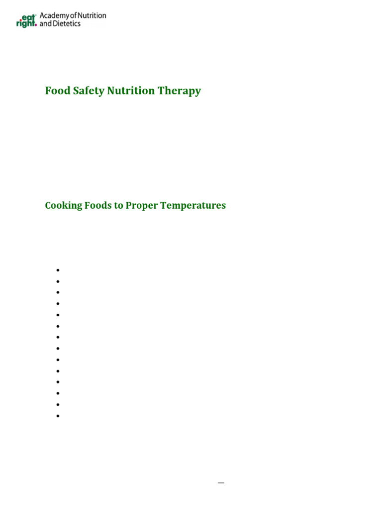 Food Safety Nutrition Therapy | PDF | Foods | Cooking