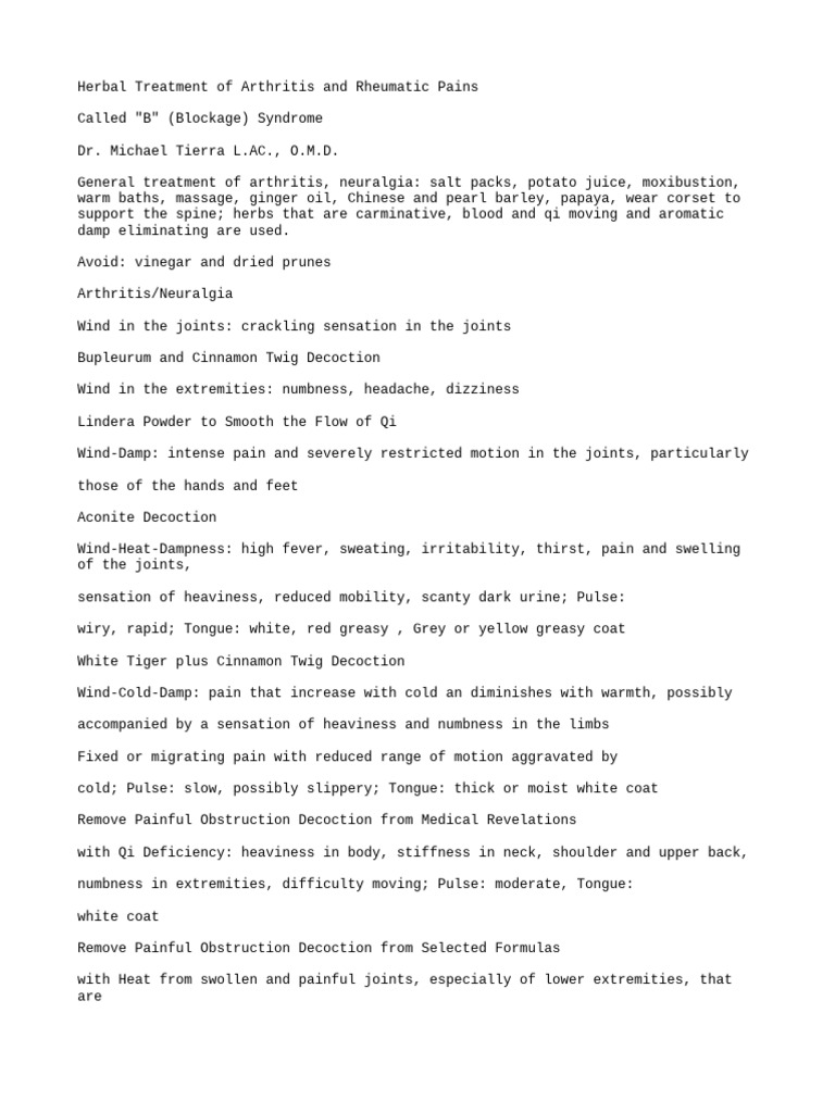 Herbal Treatment of Arthritis and Rheumatic Pains | PDF | Medicine ...