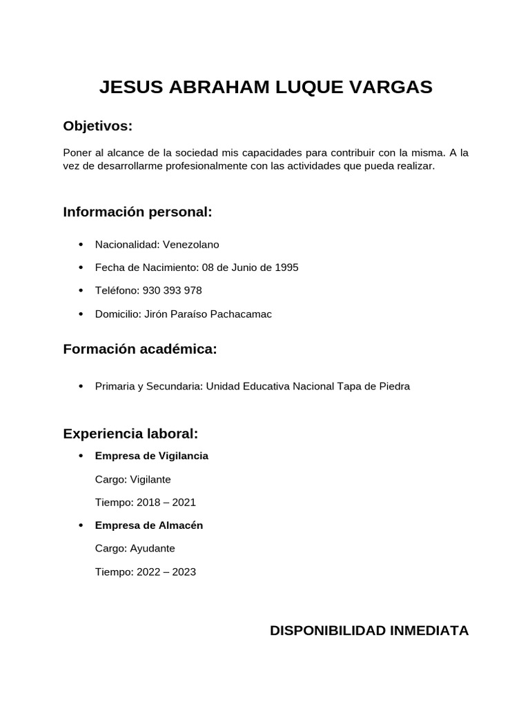 Cv Jesus Abraham Luque Vargas | PDF