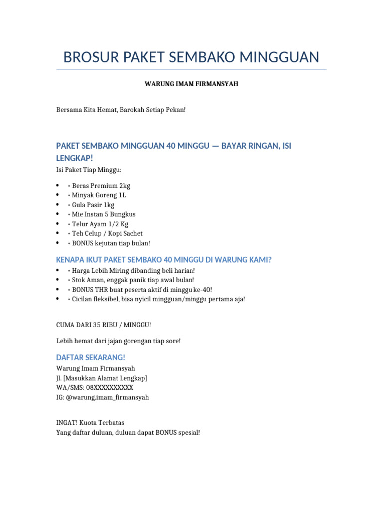 Brosur Paket Sembako Warung Imam Firmansyah | PDF