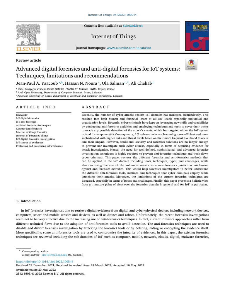 IoT Digital Forensics and Anti-Forensics | PDF | Internet Of Things | Computer Security