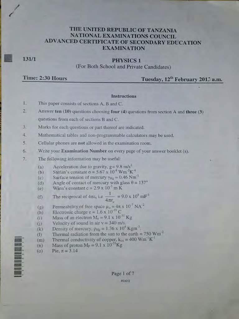 Physics 1 - F6 - 2013 | PDF