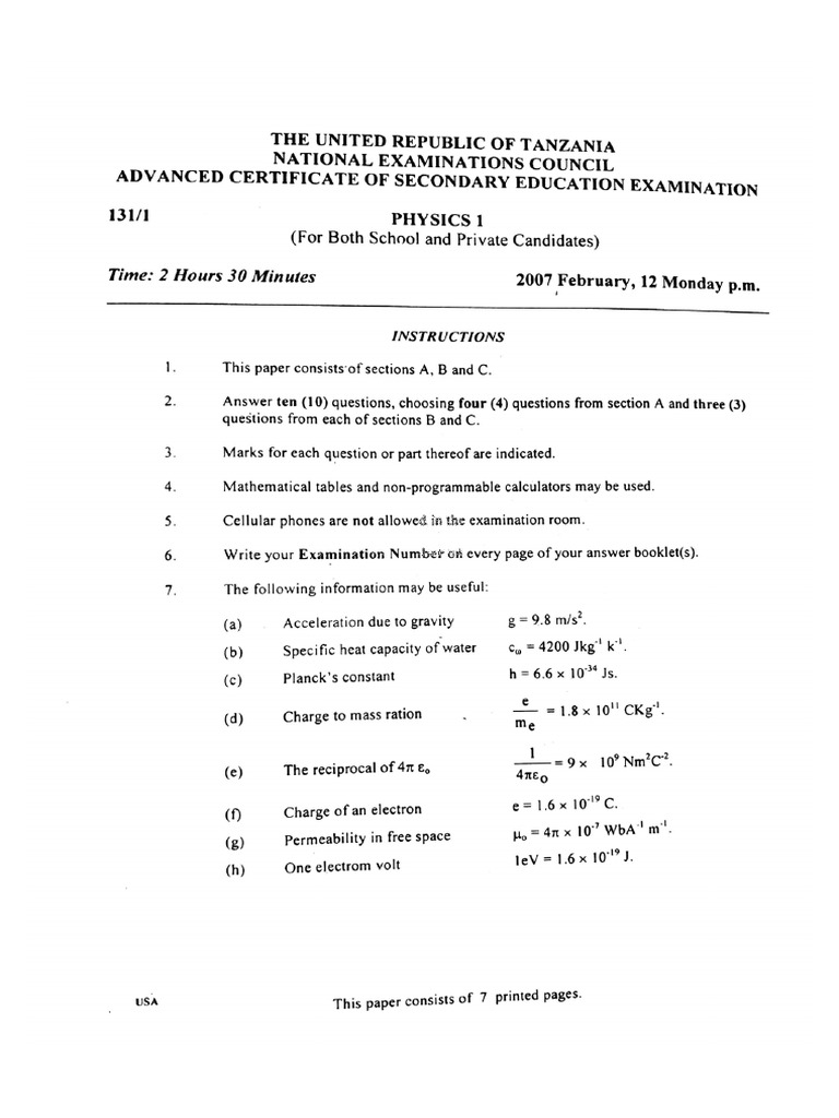 Physics 1 - F6 - 2007 | PDF