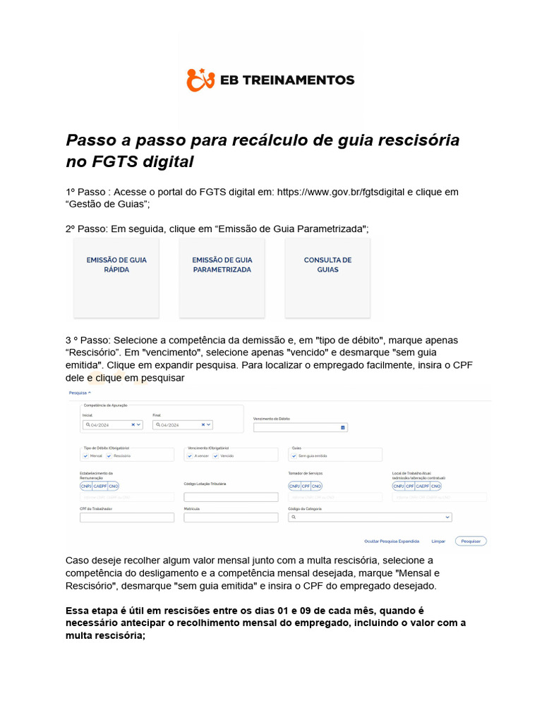 Recalculo de Guia Rescisória FGTS Digital | PDF
