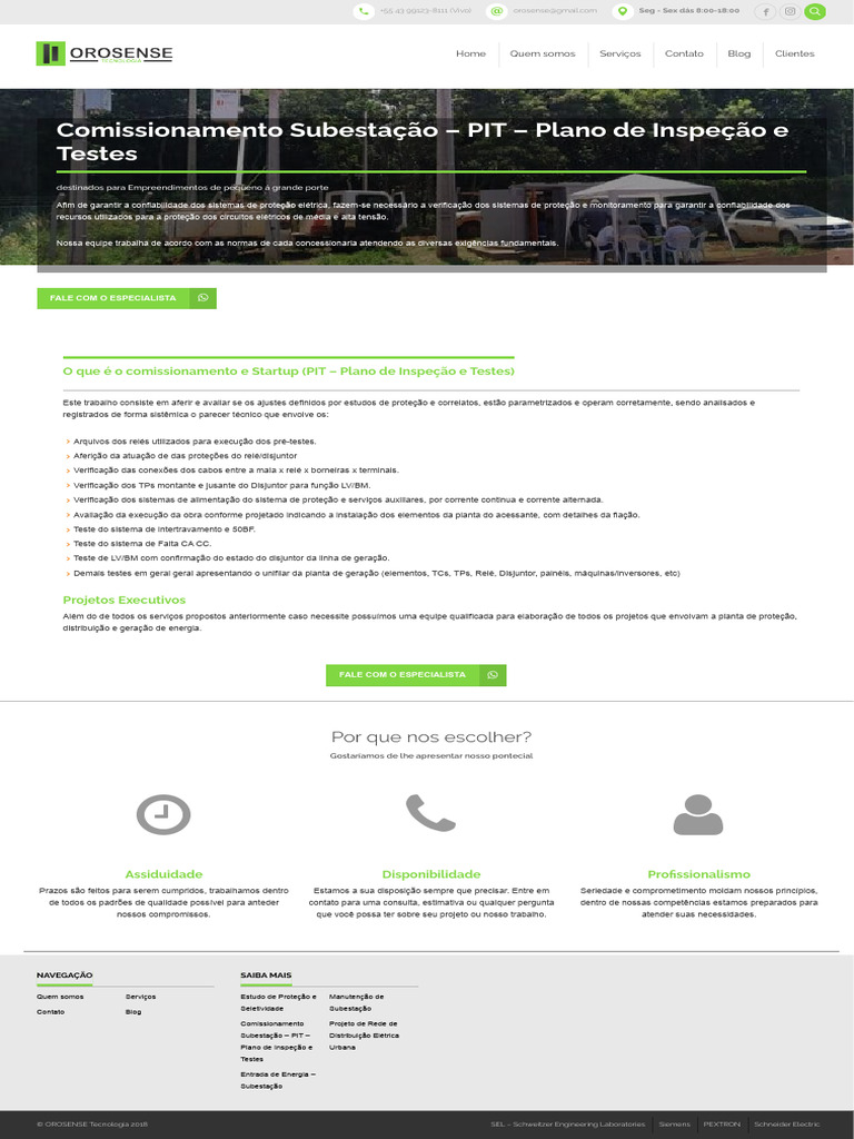 Comissionamento Subestação - PIT - Plano de Inspeção e Testes ...