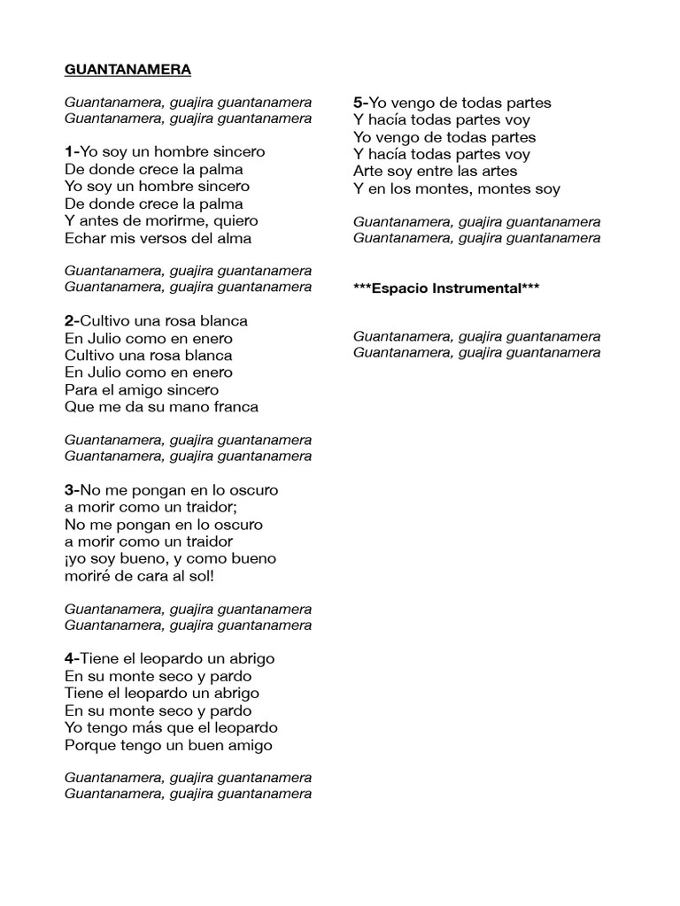 Letra de Guantanamera y Temas Relacionados | PDF