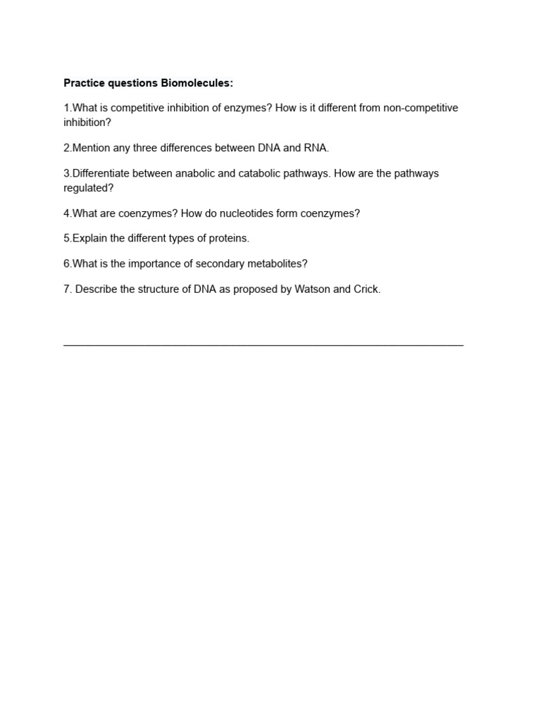 Practice Questions Biomolecules | PDF