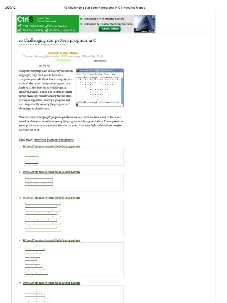 Challenging C Star Pattern Programs | PDF | Office Equipment | Computer ...