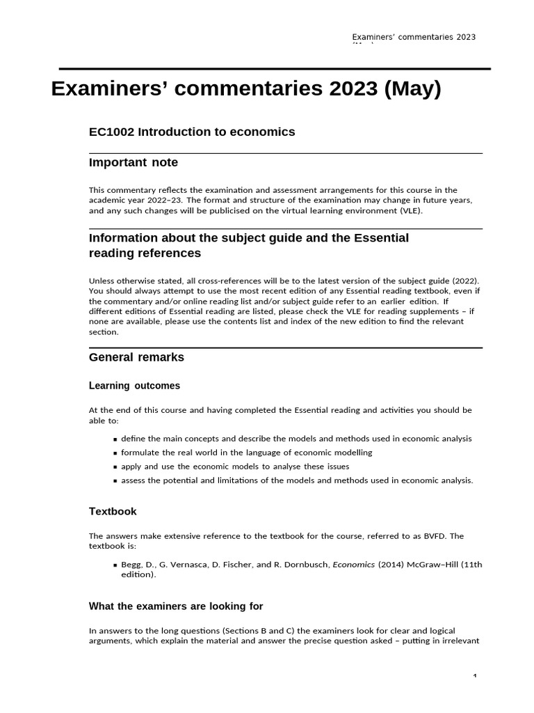 EC1002 Commentary May 2023 | PDF | Economics | Economies