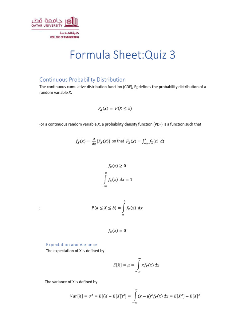 Quiz3 FormulaSheet 2025 | PDF