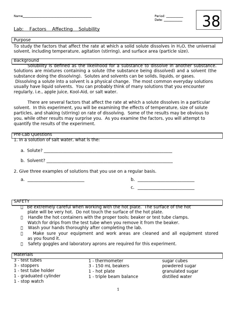 Factors Affecting Solubility Lab | PDF | Solubility | Physical Chemistry