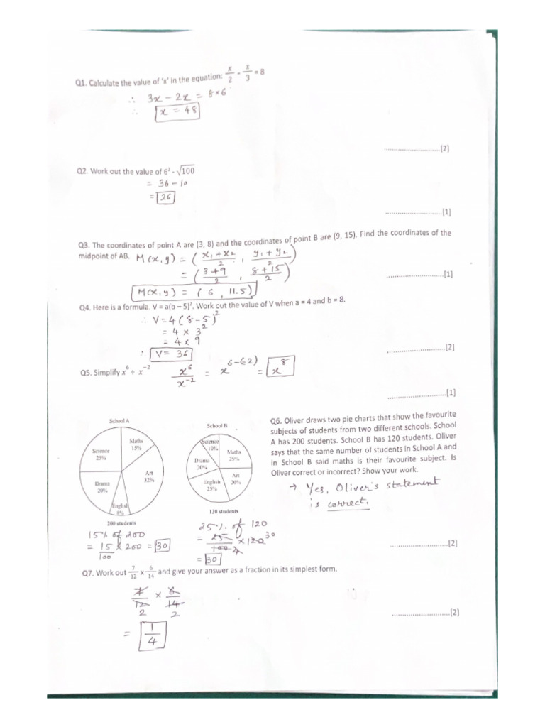 Maths Mock 1 Paper 1 Answerkey | PDF