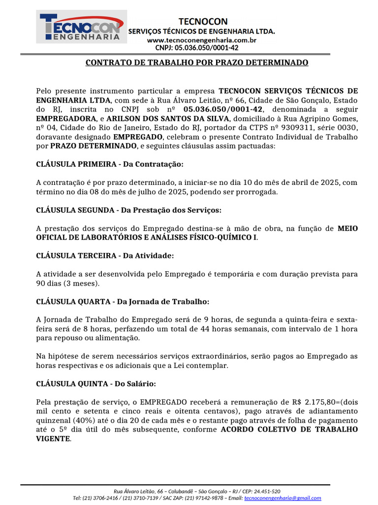 Contrato de Trabalho Por Prazo Determinado (2) | PDF | Expediente | Salário