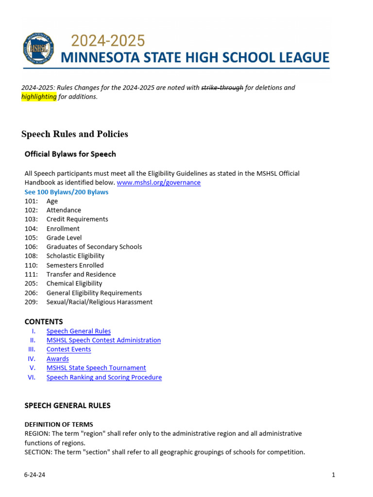 2024 2025 Speech Rules and Policies | PDF | Public Speaking | Rhetoric