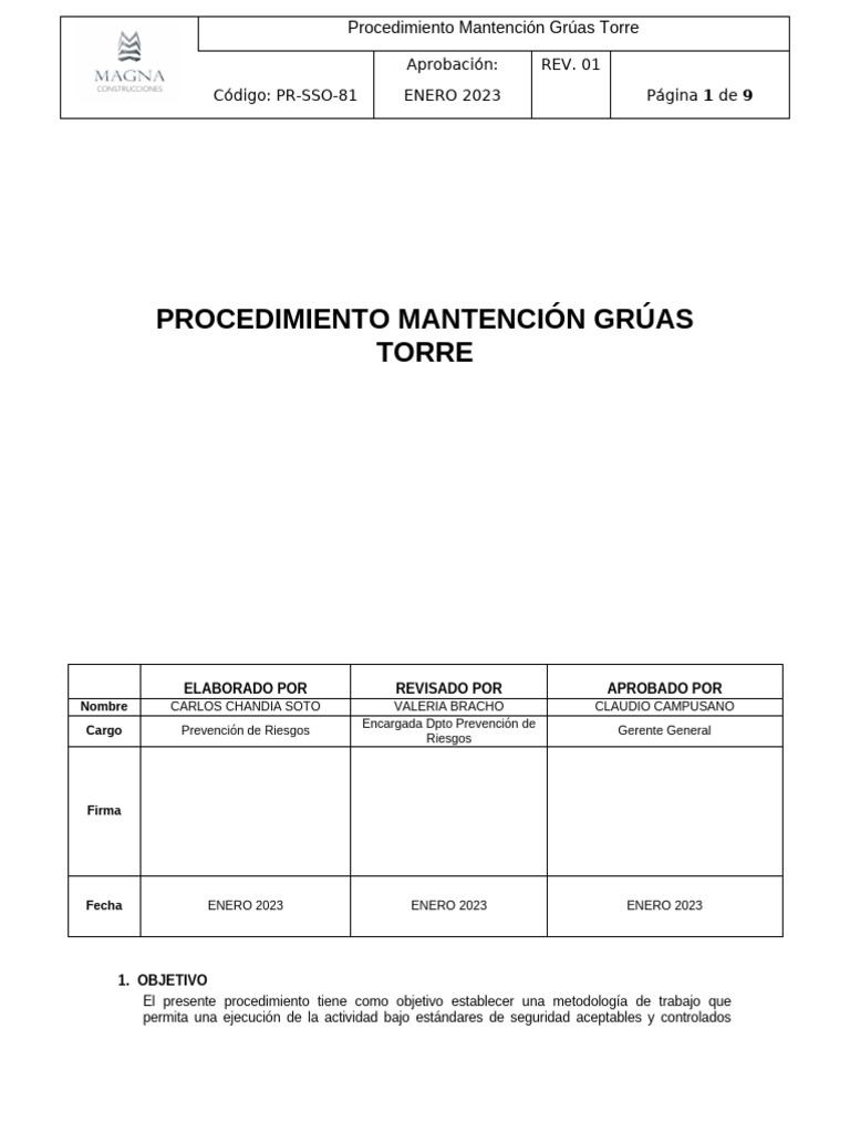 Procedimiento de Mantención Grúas Torre | PDF | Bienes manufacturados