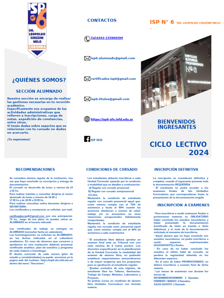 Información para Alumnos ISP N° 6 | PDF
