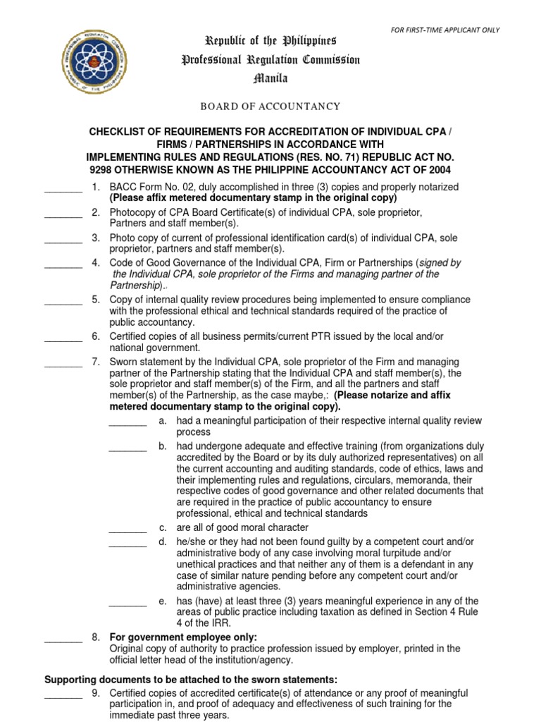 Checklist Accreditation First Timer | PDF | Certified Public Accountant ...