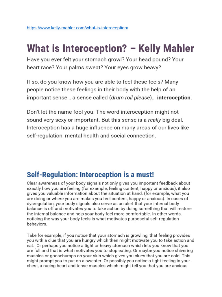 Kelly Mahler What Is Interoception | PDF | Mindfulness | Anxiety