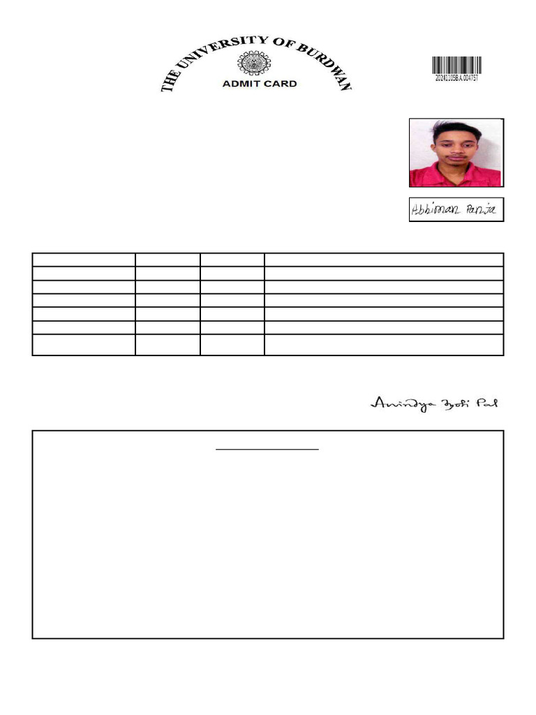 105 B A 4 Year Admit Card S I 2023 Reg Compressed | PDF