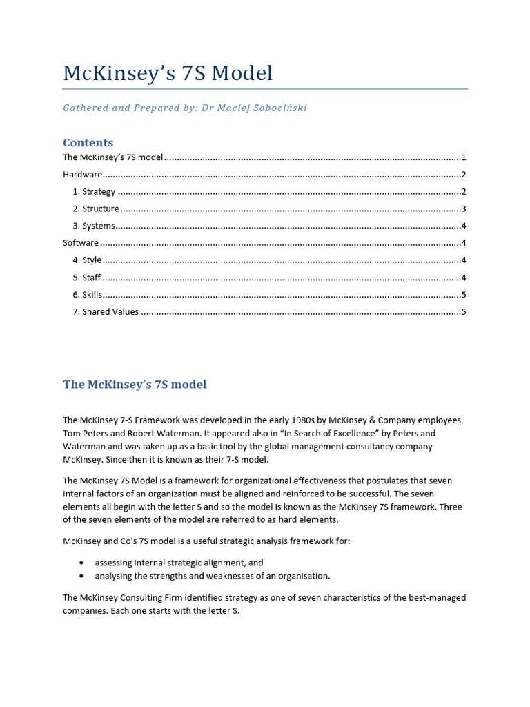 McKinsey's 7S Model - Handout | PDF | Business | Social Psychology