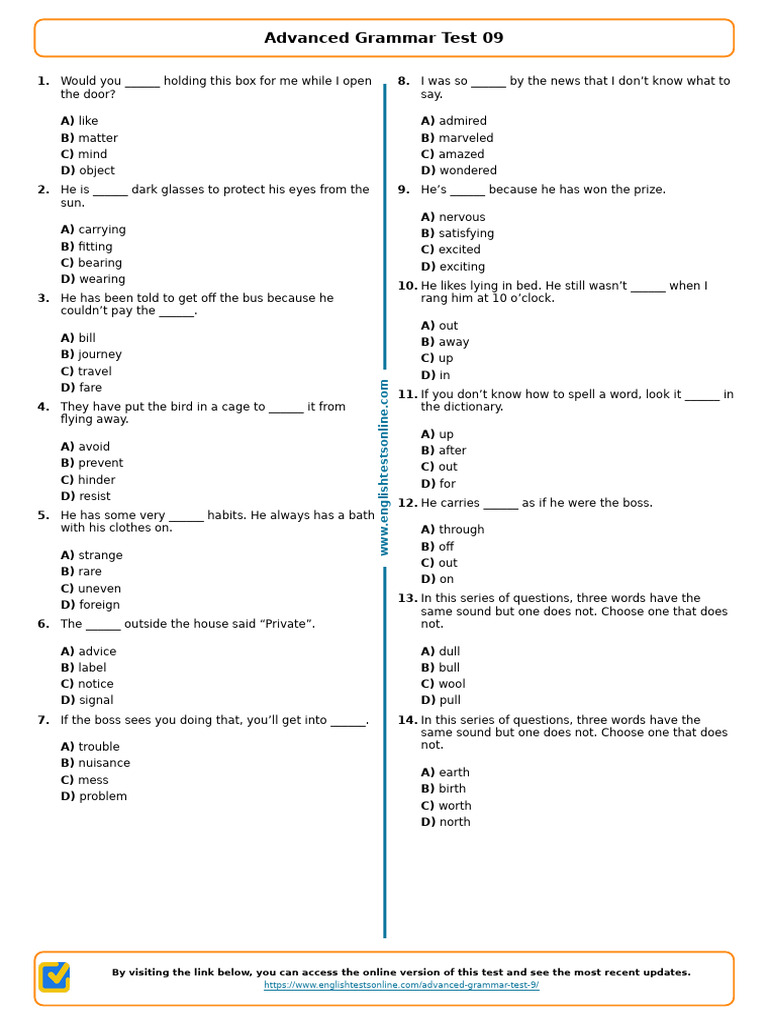 1604 Advanced Grammar Test 09 Englishtestsonline.com | PDF