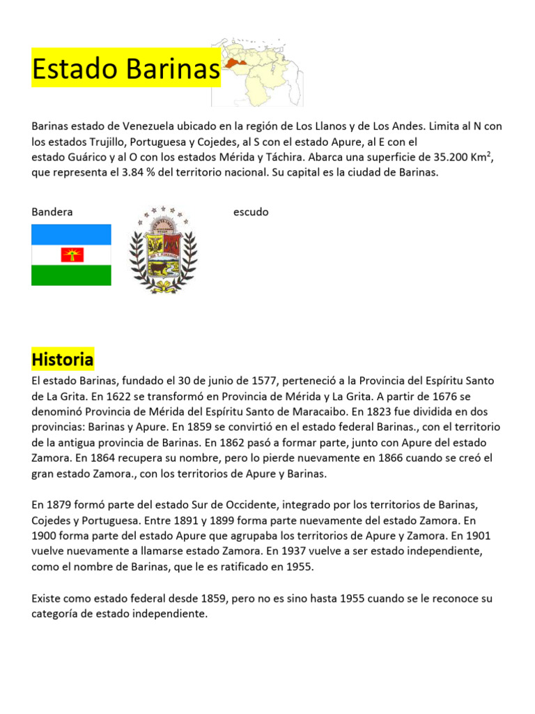 Historia y cultura del estado Barinas | PDF