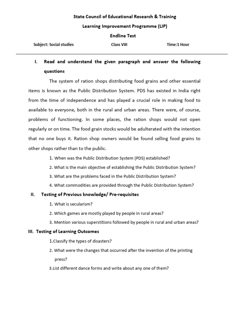 8th social EM End line Test | PDF
