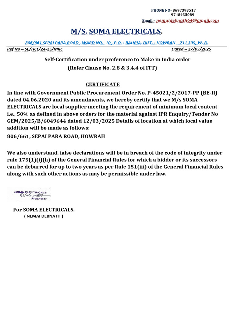 Make in India (Mii) Certificate | PDF