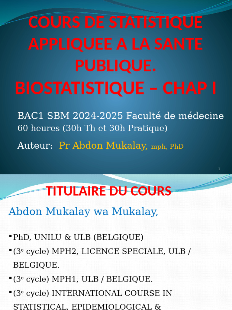 Biostat Descr Chap1 g1sbm 2024 2025 | PDF | Échantillonnage (Statistiques) | Statistiques