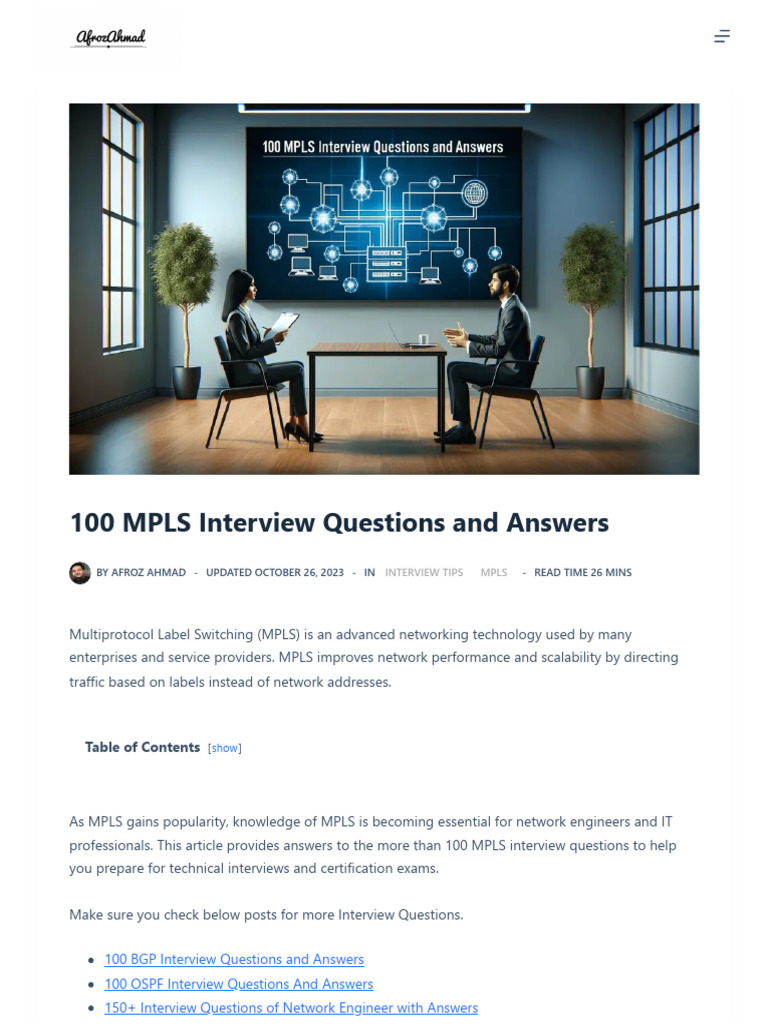 100 MPLS Interview Questions and Answers | PDF | Networking | Multiprotocol Label Switching