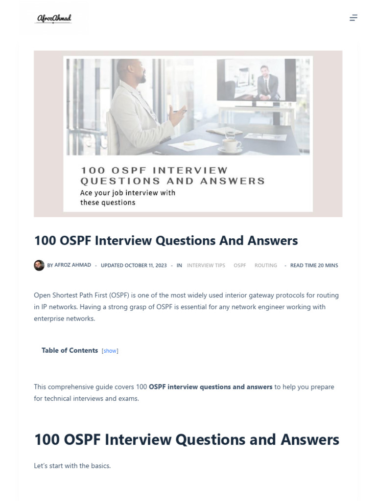 100 OSPF Interview Questions and Answers | PDF | Routing | Internet