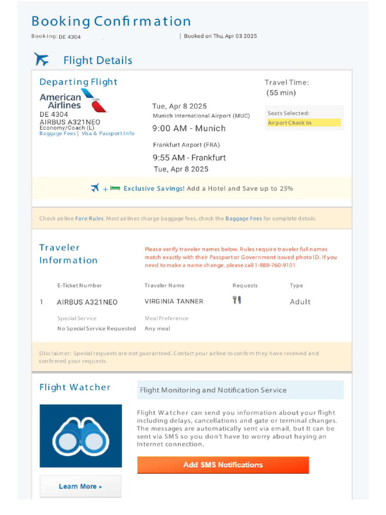 Flight Ticket Virginia Tanner. | PDF