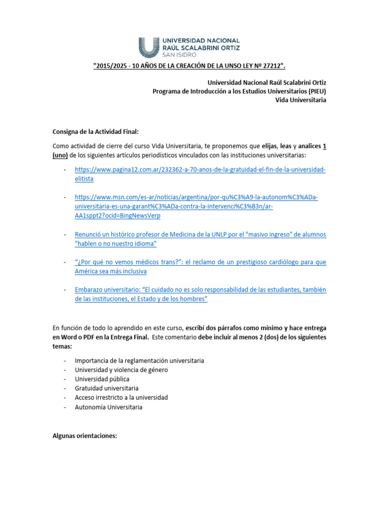Análisis de la UNSO y su Ley Nº 27212 | PDF